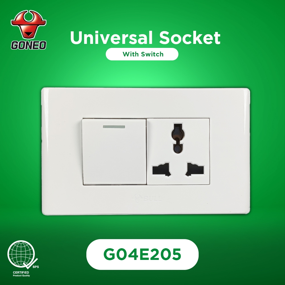 GONEO 1 Way Switch & 3 Prong Universal Socket 10A G04E205 White | Shopee Philippines