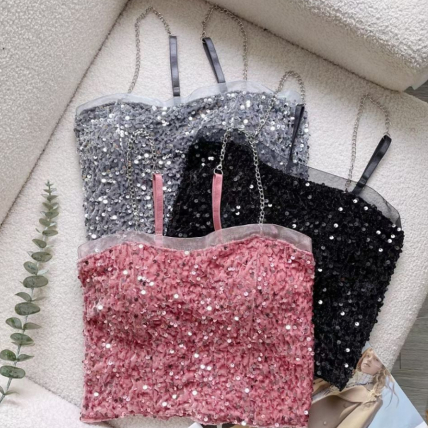 Isabelle Q STF2216 Sequined Padded Crop Top - Sparkle & Shine Edition ...
