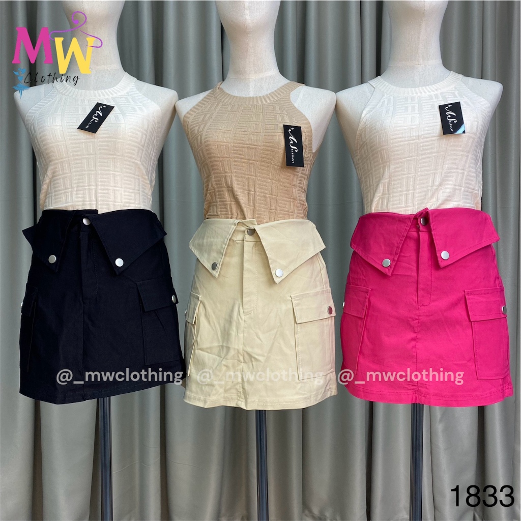 MW CLOTHING Soft Denim Mini Skirt Garterized With Button Pocket High ...
