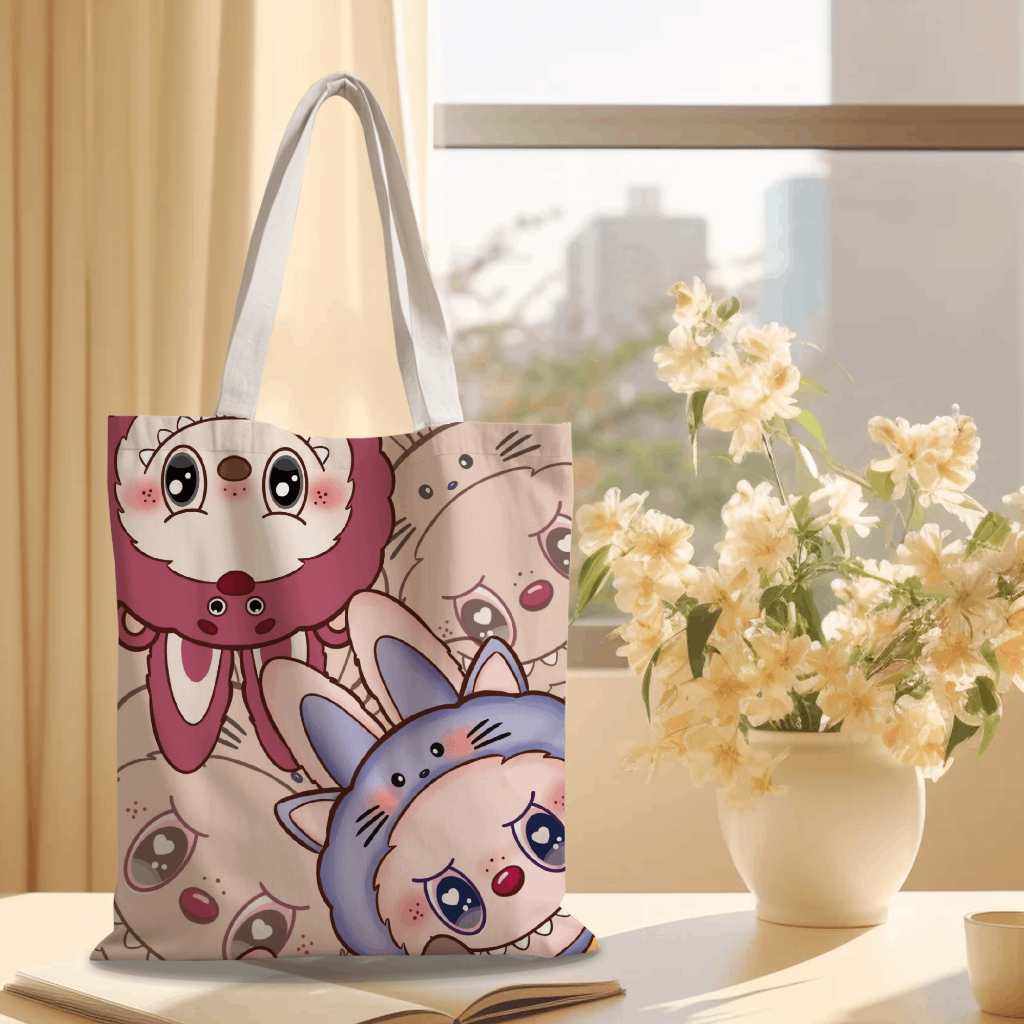 Labubu Canvas Bag Large Capacity Portable Simple Shoulder Bag Pop Mart ...