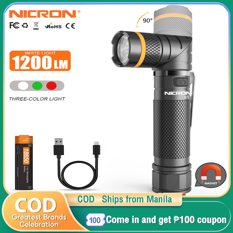Nicron B70 Flashlight 1000 Lumens White Lighting 395Nm Uv Lighting ...