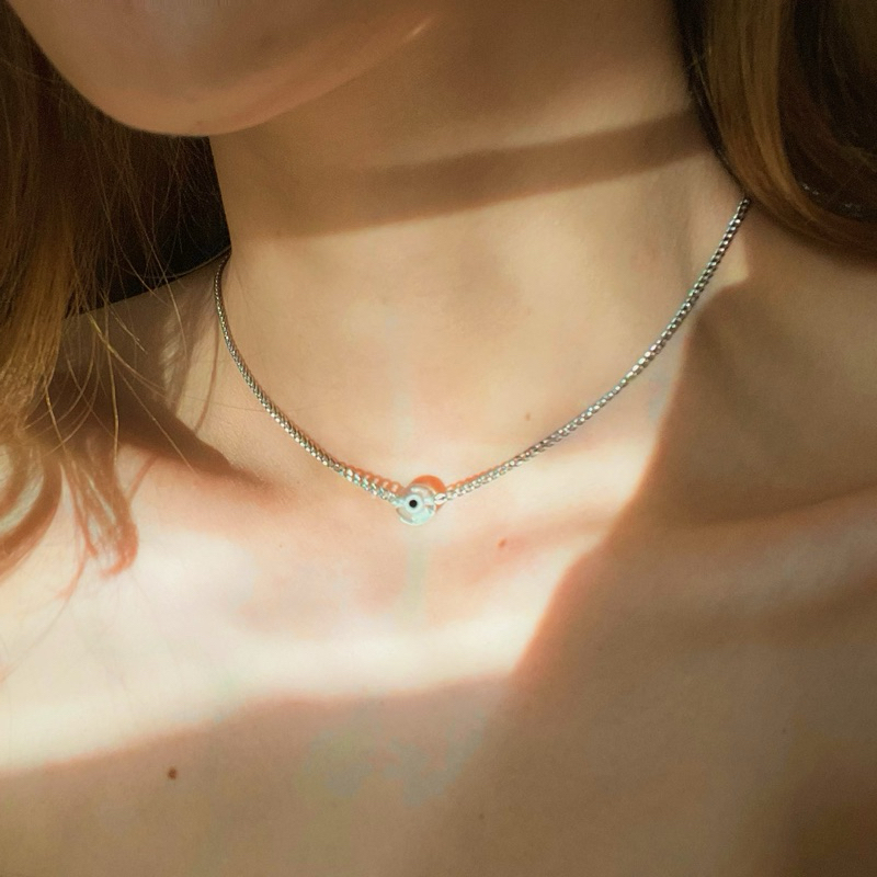 Evil Eye Silver Necklace 2.2mm Cuban Chain Stainless Steel NonTarnish ...