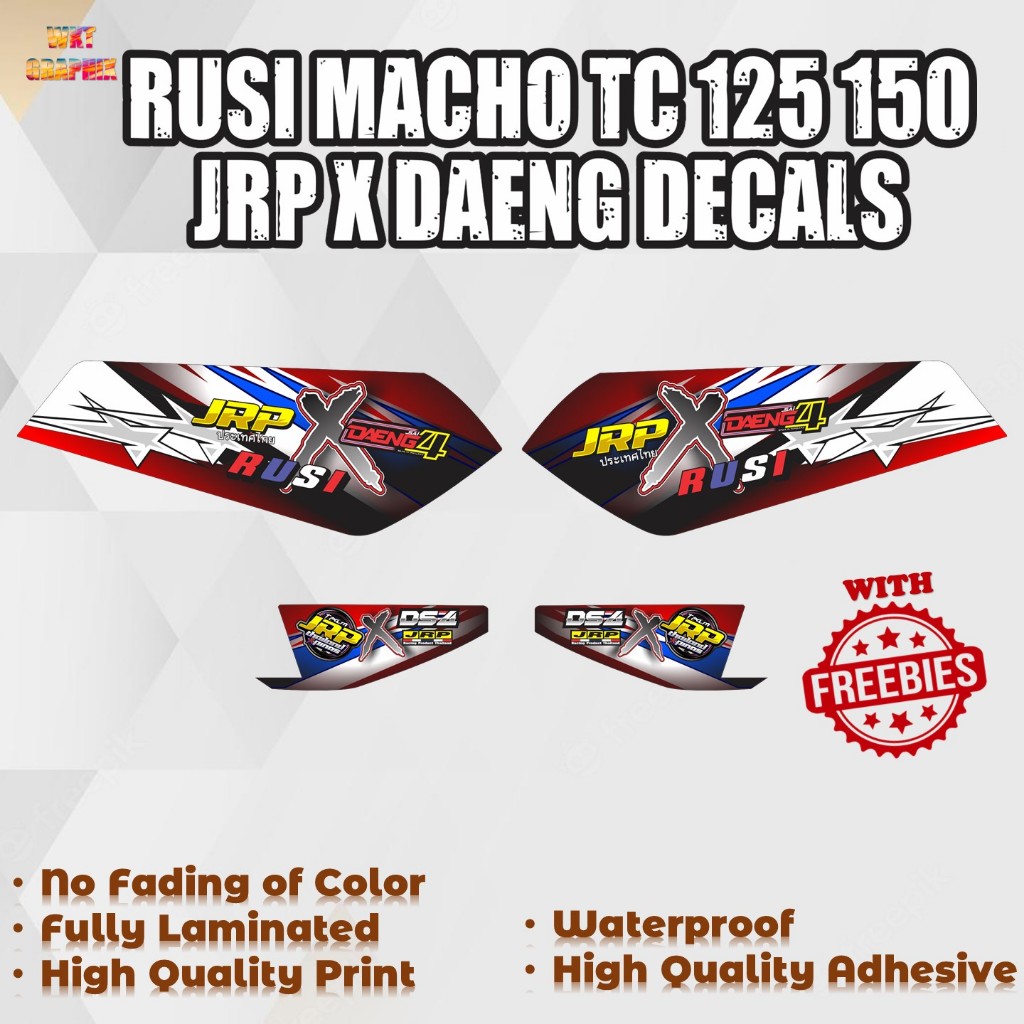 RUSI MACHO TC 125/150 JRP X DAENG DECALS (WATERPROOF, LAMINATED, FADE ...