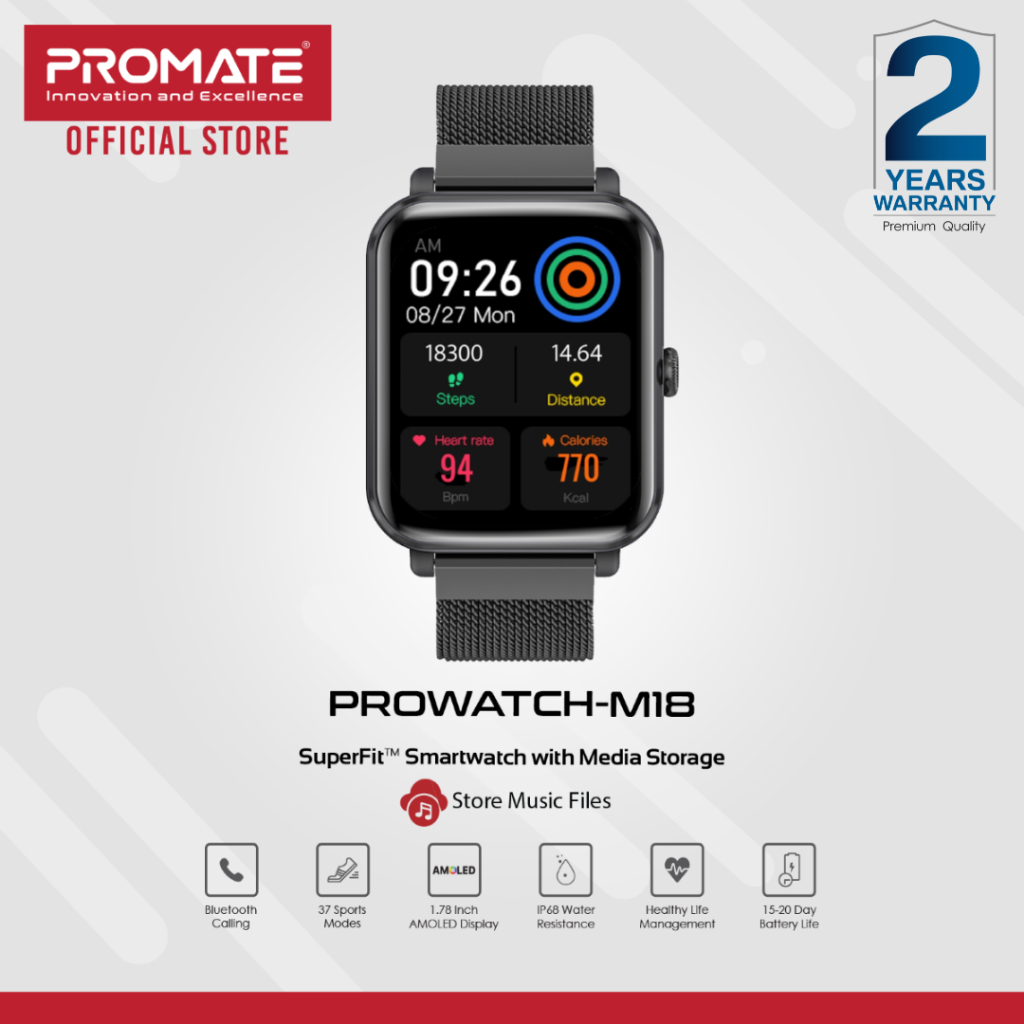 Promate ProWatch-M18 SuperFit™ Smartwatch with Media Storage | Shopee ...