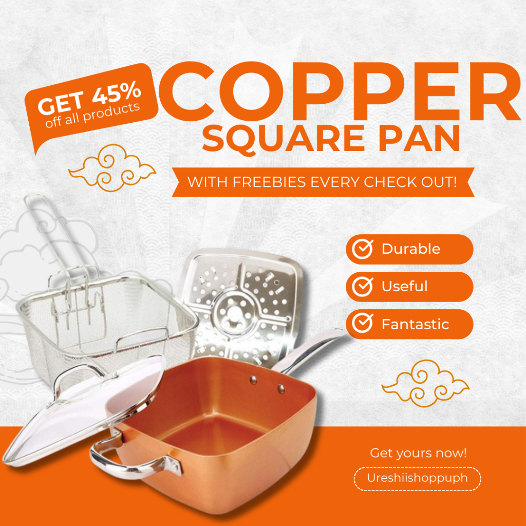 Migas Copper Pan 5 in 1 Cookware set Deep Square Pan, Tempered Glass ...