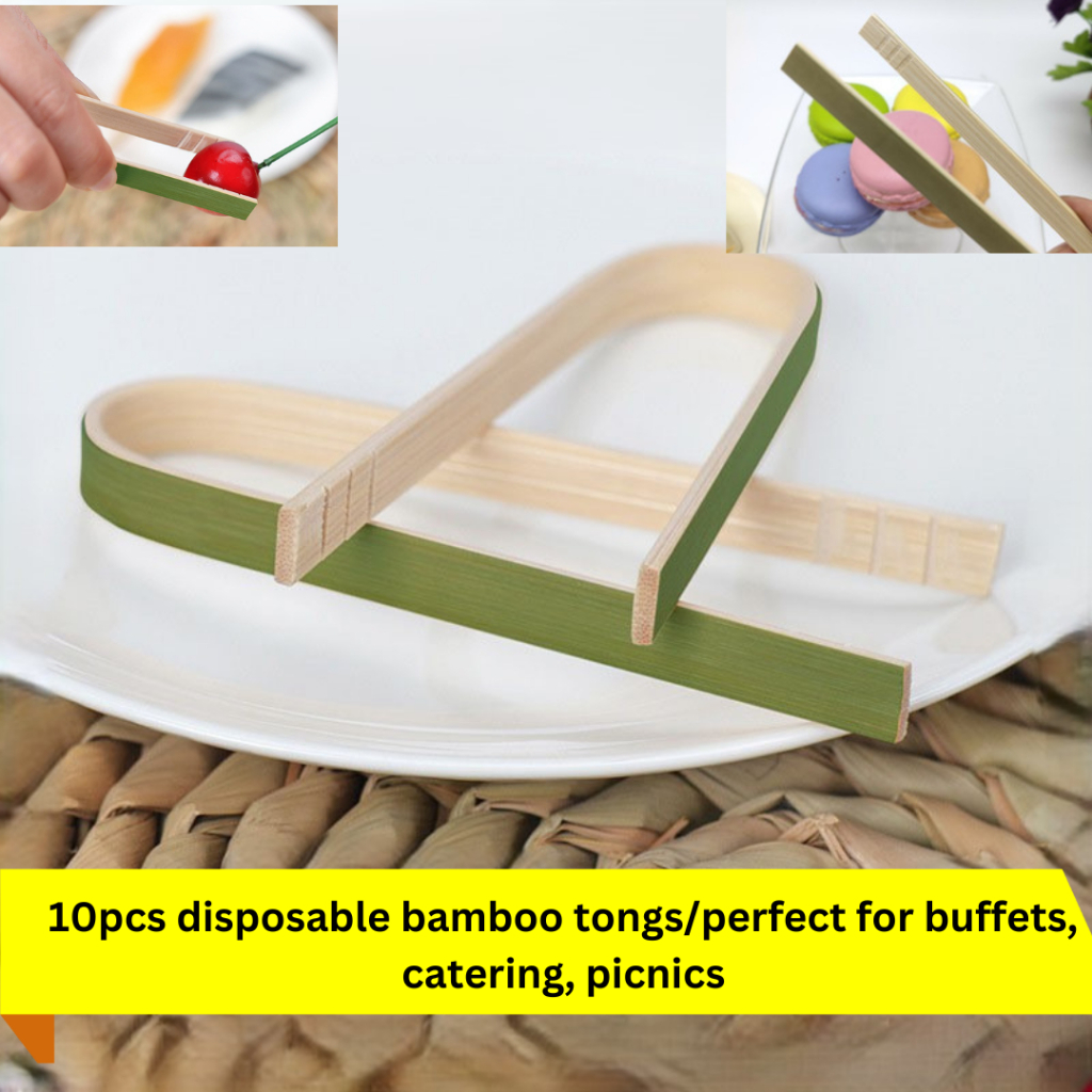 10pcs disposable bamboo tongs/perfect for buffets, catering, picnics ...