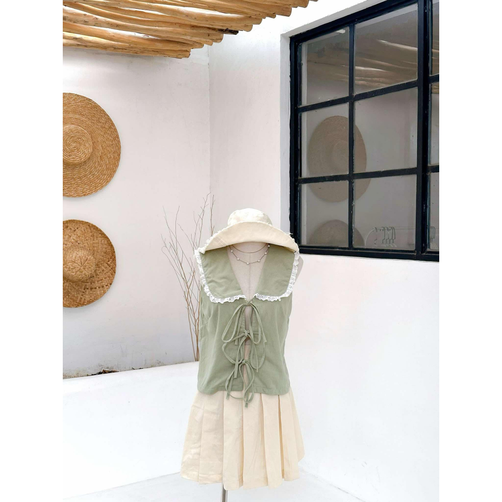 Astrid Collared Ribbon Lace Top Dominique & Co | Shopee Philippines