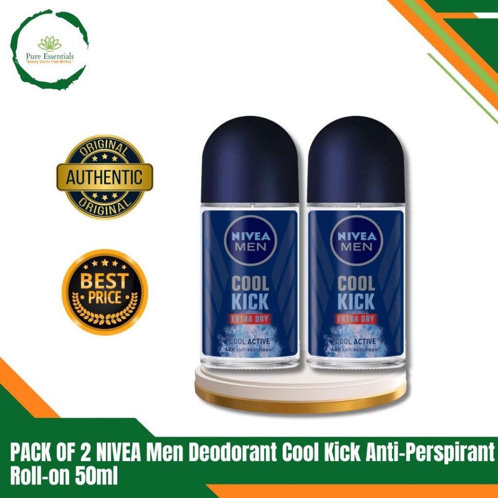 PACK OF 2 NIVEA Men Deodorant Cool Kick Anti-Perspirant Roll-on 50ml | Shopee Philippines