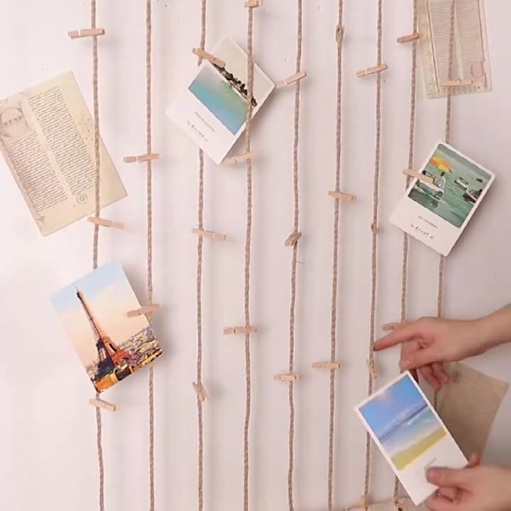Hanging Photo Frame Wall Clip Pictures Organizer Hanging Display wood ...