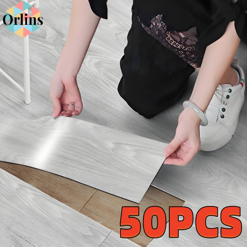 50PCS 3D Vinyl Tile Floor Sticker PVC 91*15cm Self-Adhesive Tile Wooden ...