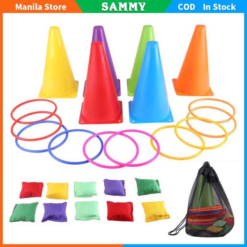 Indoor/Outdoor Throwing Ring Set with Obstacle Cones Ideal for Football ...