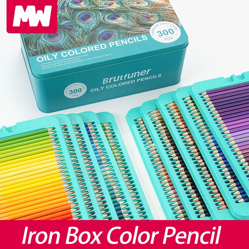 MW Brutfuner 180/240/300 Colors Iron Box Premium Wood Colored Pencil Set Oily Color Pen Sketch ...