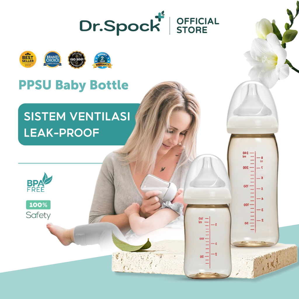 Dr.Spock Original 2nd Gen PPSU Feeding Bottle 160ml/240ml Wide Neck Baby Bottle Anti-colic ...