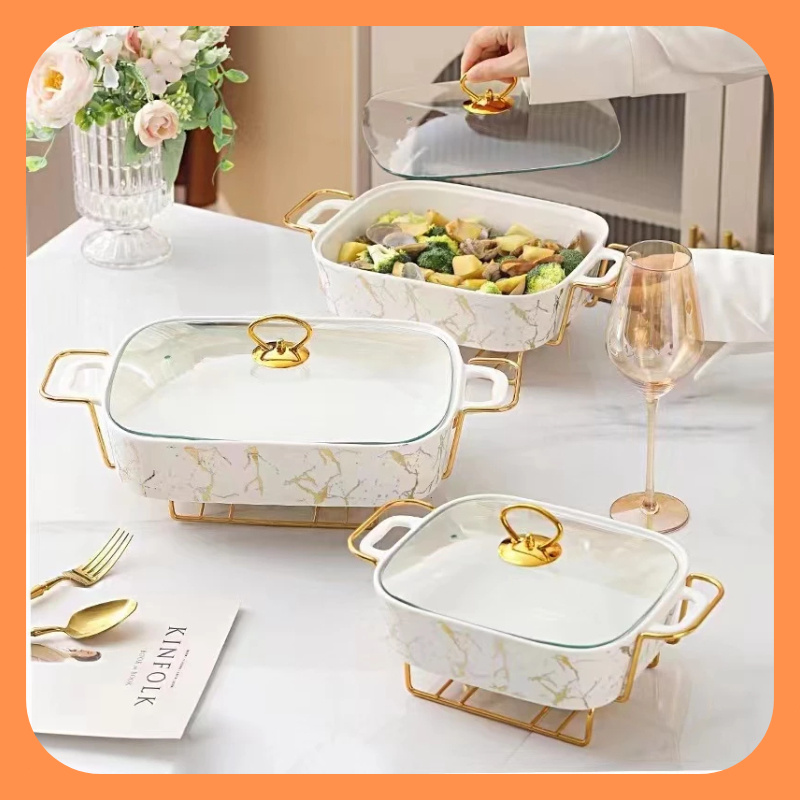 Ceramic Chafing Serving Dish Food Storage Pot With Lid Rectangular ...