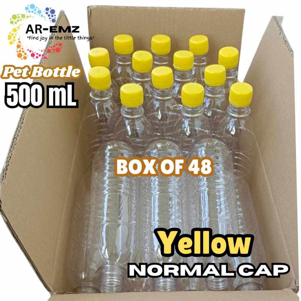 AR-Emz 48 PCS ( 500 ml ) Empty Clear Plastic Pet Bottles W/ Yellow ...