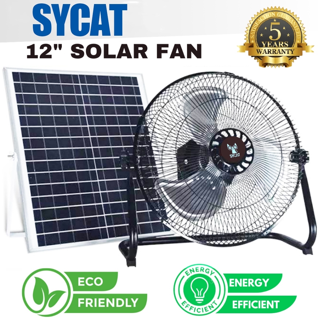 SYCAT Solar Fan 12 Inch Electric Power Rechargeable USB Fan Cooling ...