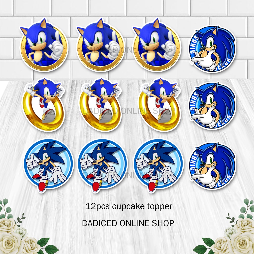12pcs sonic theme cupcake topper | Shopee Philippines