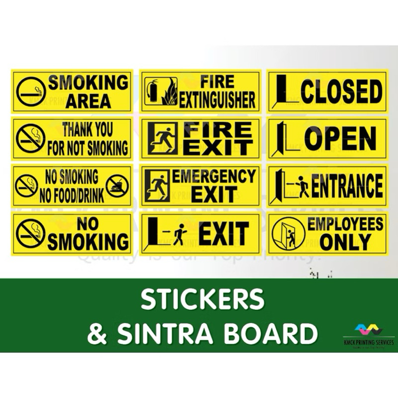 Yellow label | EXIT | CLOSED | OPEN | ENTRANCE | EMPLOYEES ONLY | FIRE ...
