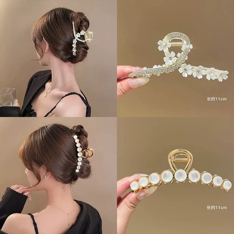 Vintage Pearl Camellia Hair Claw Elegant Tulip Clamps Flower Ornament ...