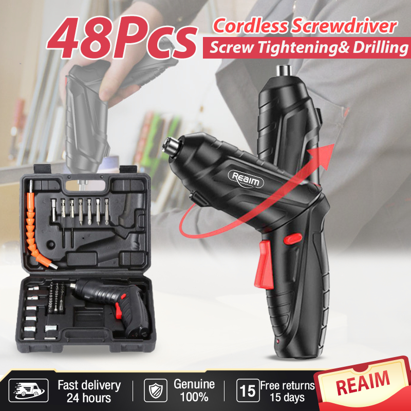REAIM Cordless Drill Set Electric screwdriver 48PCS Cordless ...