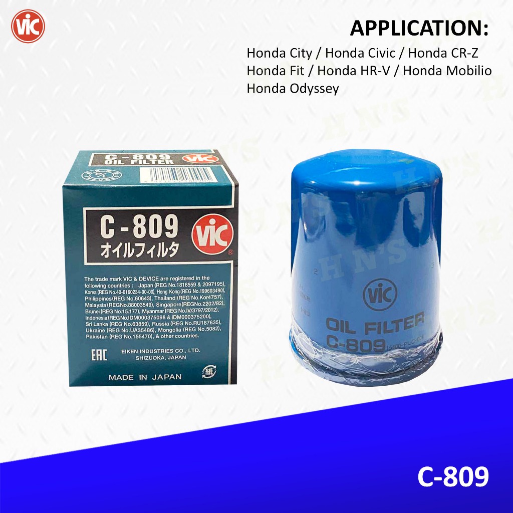 VIC Oil Filter C-809 for Honda City, Civic, CR-Z, Fit, HR-V, Mobilio, Odyssey | Shopee Philippines