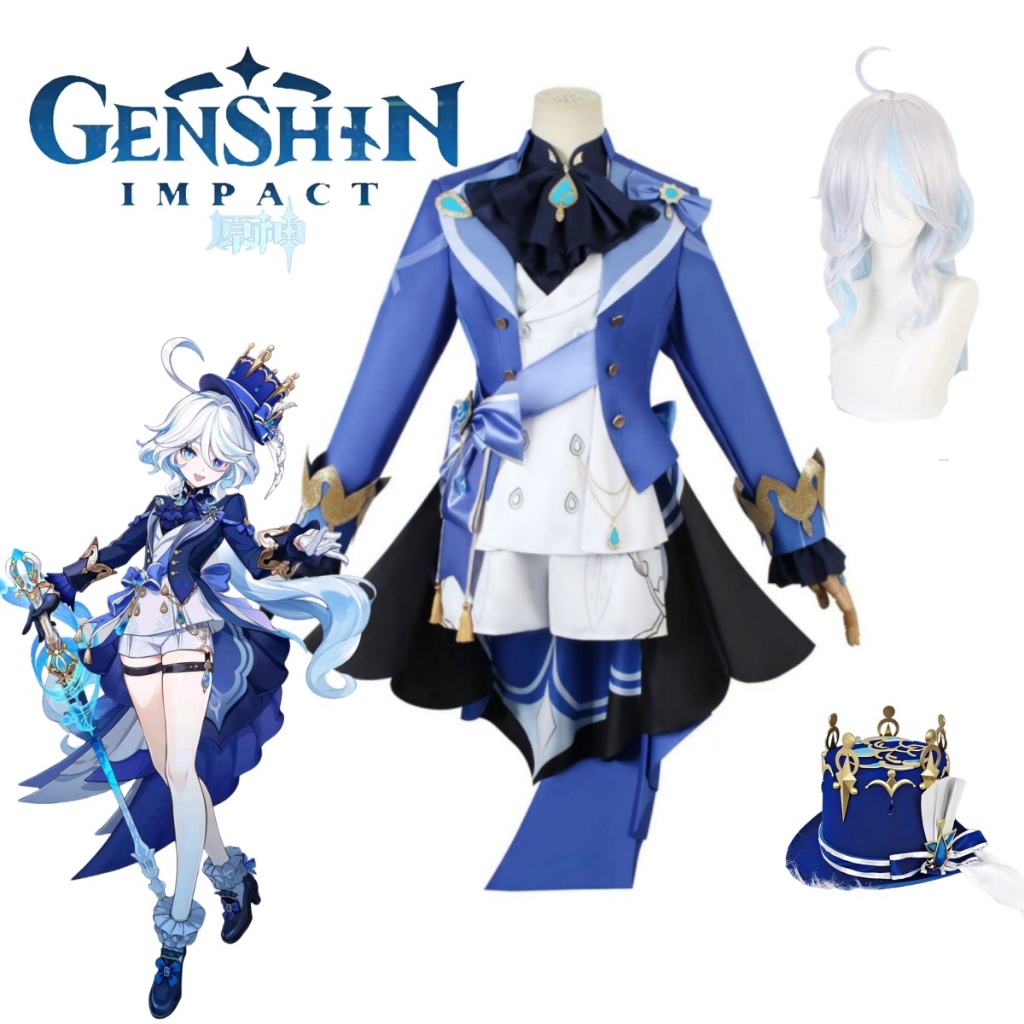 Furina Focalors Cosplay Costume Clothes Carnival Uniform Wig Halloween ...