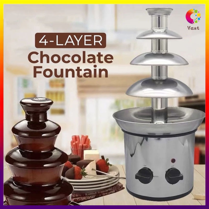 4 Layers Chocolate Fountain Machine Stainless Steel Chocolate Waterfall ...
