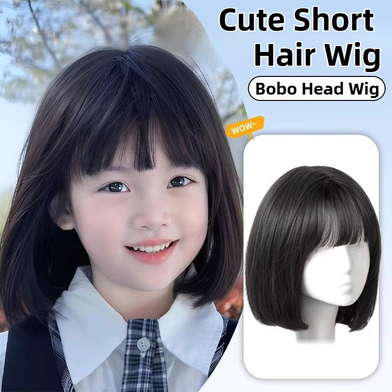 Kids Wigs Cute Children's Wig Short Hair Realistic Air Bangs Cosplay ...