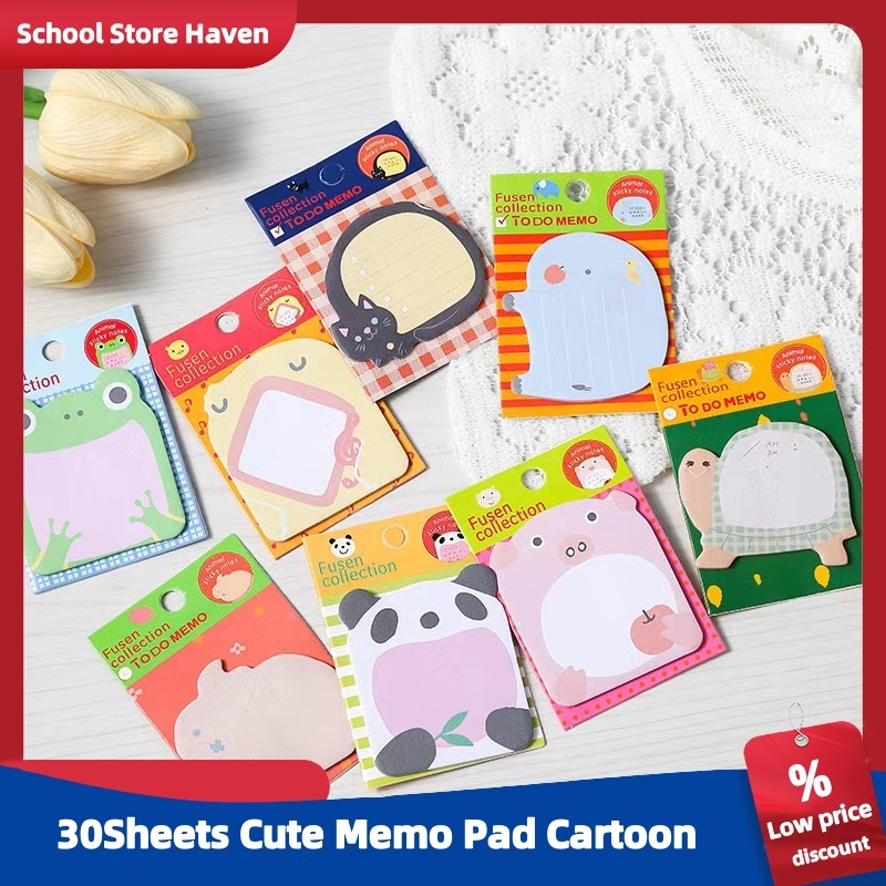 30 Sheets Kawaii Animal Sticky Note Time Record Sticky Memo Student ...
