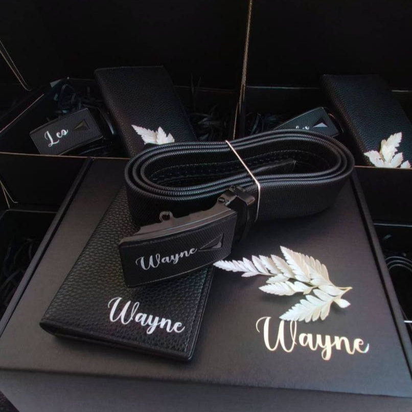 Personalized PU Leather Premium Wallet and Belt Gift Set for Him Dad ...
