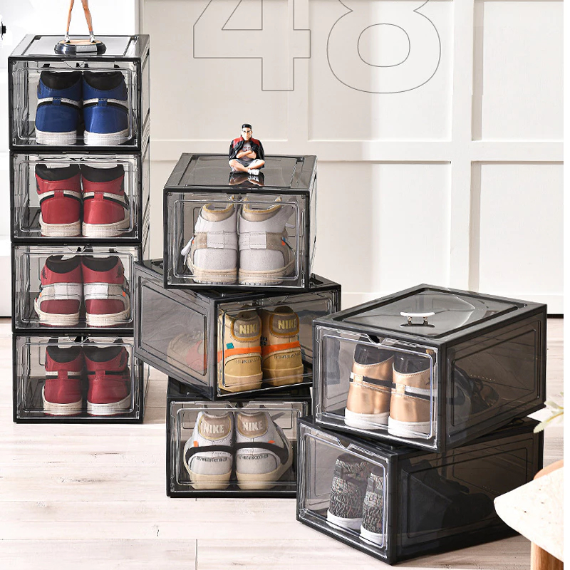 Acrylic Side Drop Hard Case Magnetic Door Transparent Stackable Shoe ...