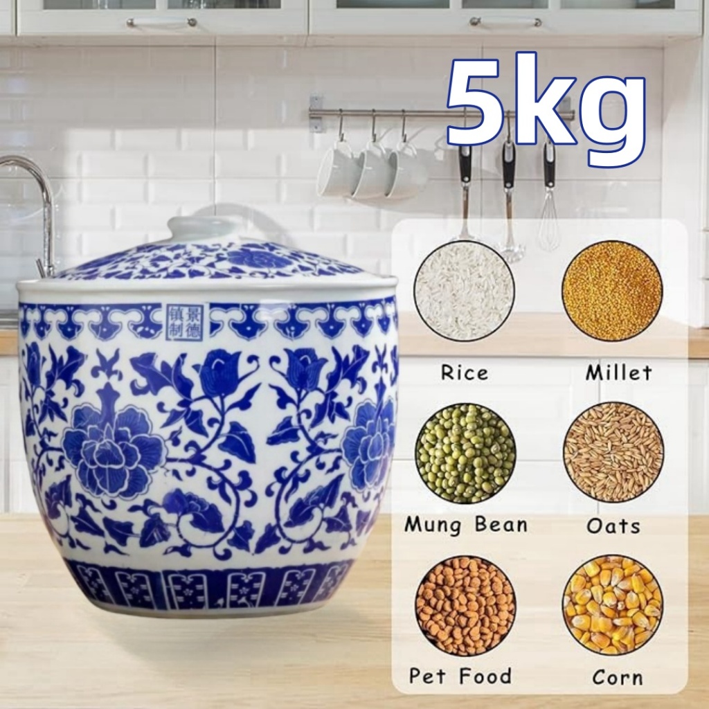 5KG Ceramic Rice Dispenser Storage Container BOX Food Storage Dog Food ...