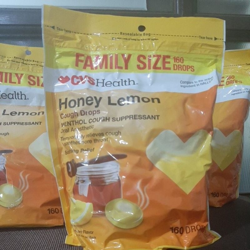 Honey Lemon Cough Drops Menthol 160 Drops Candy Temporarily Relieves ...