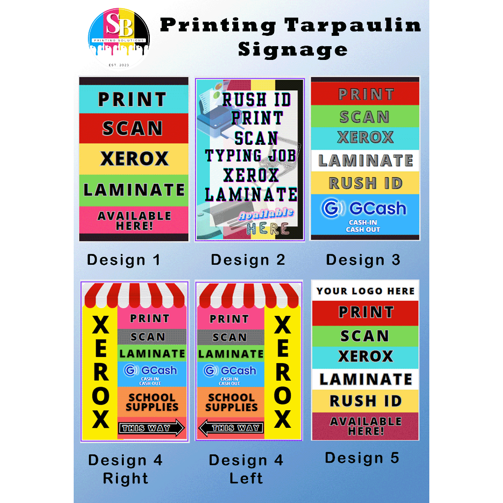 Tarpaulin Print Signage for Print Scan Laminate Xerox GCash Cash IN/OUT Typing Job Rush ID Schol ...