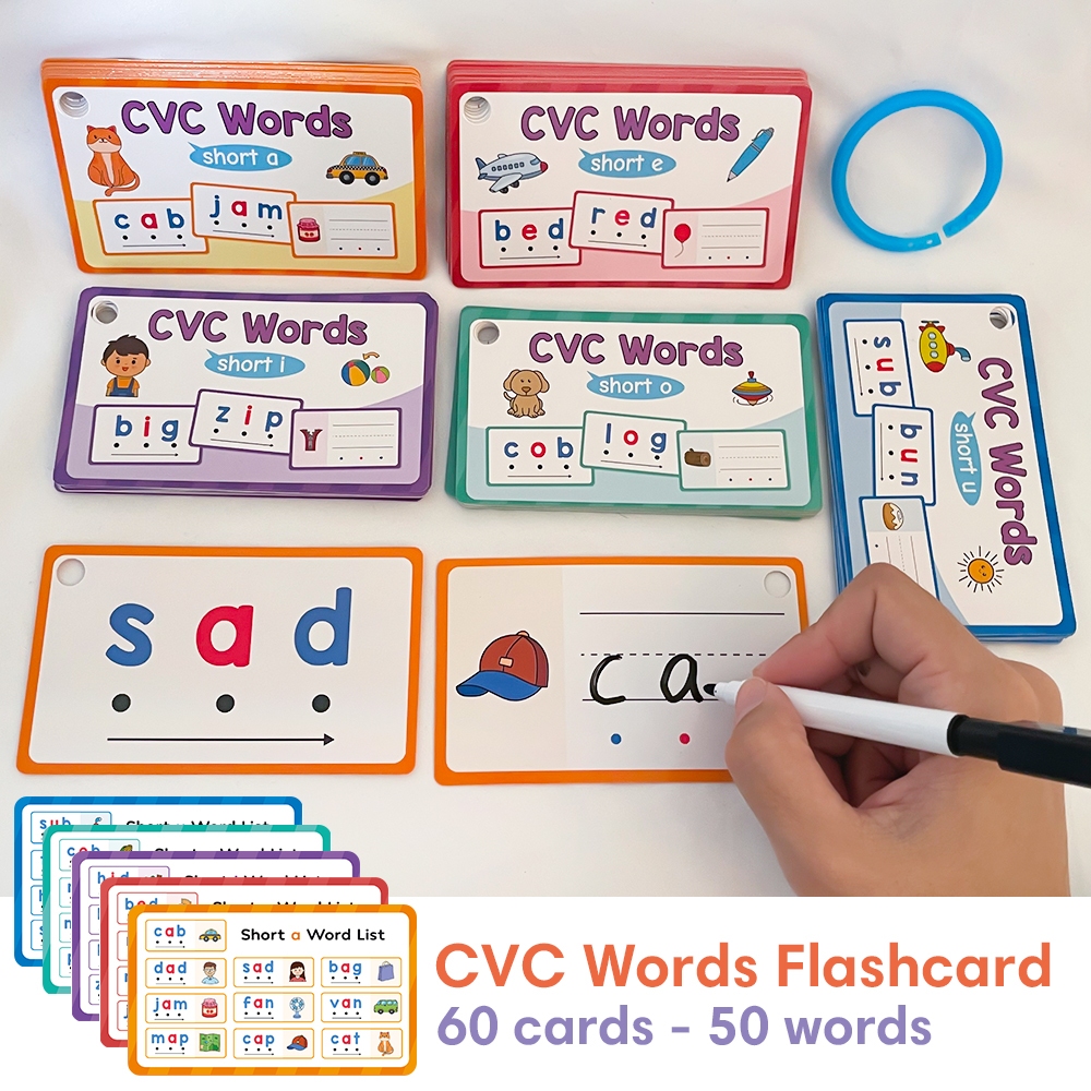 60 cards CVC Word Flashcard Reading Manipulative Spelling Educational ...