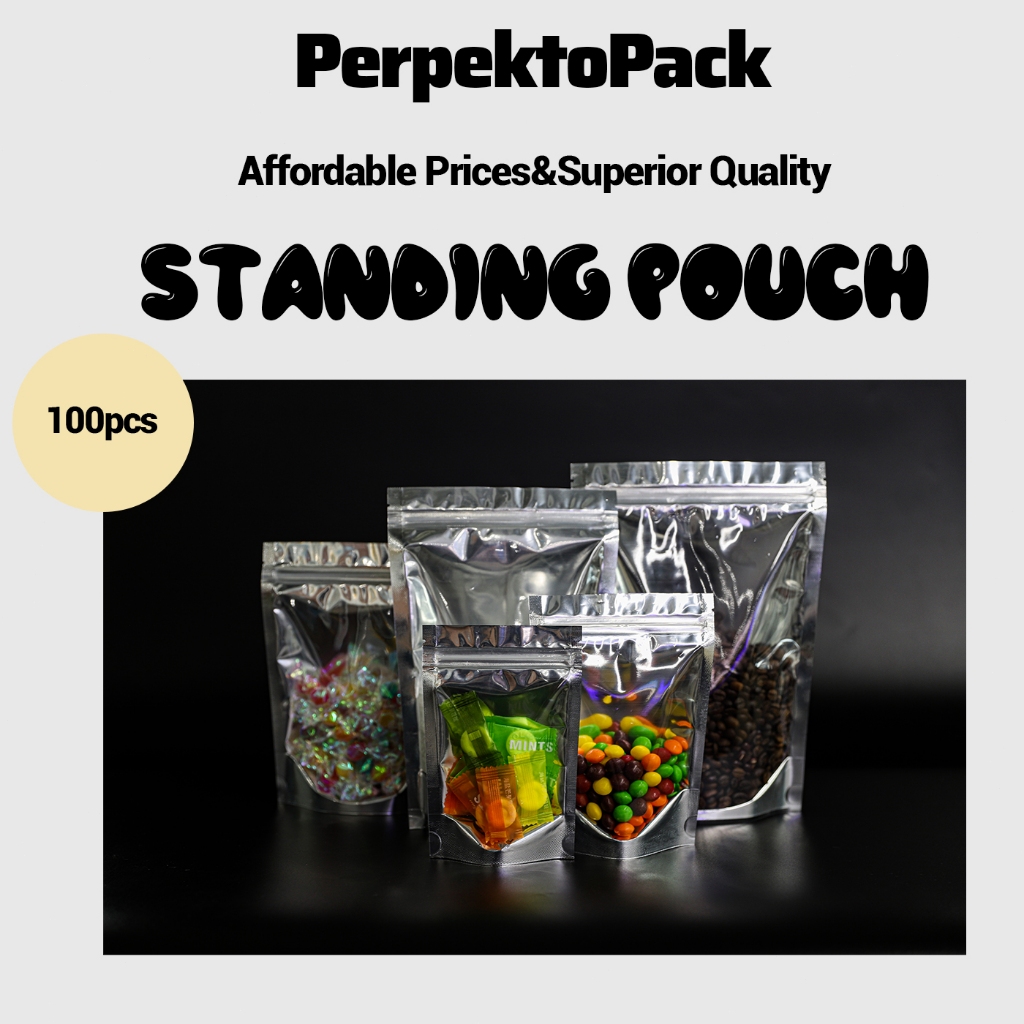 100Pcs Half Aluminum Foil Half Clear Stand Up Pouch ZipLock Packaging Plastic Resealable 500g ...