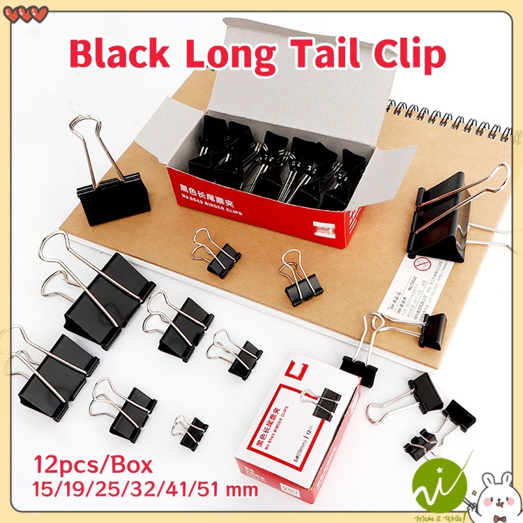 12PCS Black Binder Clips Paper Multipurpose Dovetail Clip Binder Paper ...