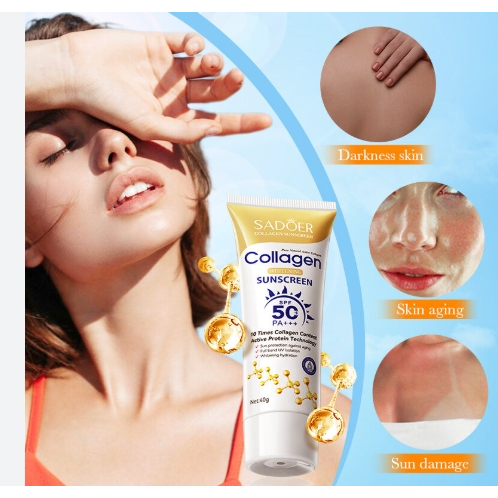 SADOER Collagen Sunscreen Cream Protector Facial Solar Sun Block SPF50+ PA+ + + Gel Isolation ...