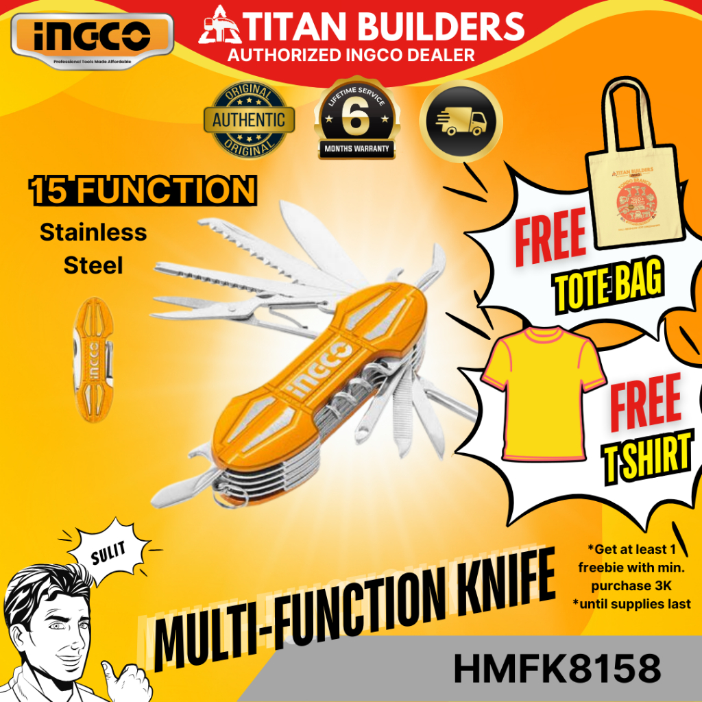 Ingco by Titan Multi-Function Knife with 15 Tools, Strong Aluminum Handle - Multi-purpose ...