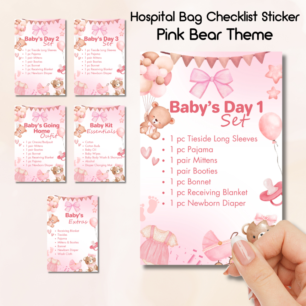 PINK BEAR THEME - Hospital Bag Checklist Sticker for Ziplock | Shopee ...