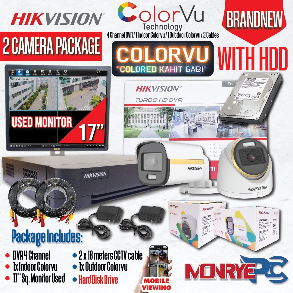 HIKVISION COLORVU CCTV PACKAGE / BNEW DVR 4 Channel/ COLORVU 2 CAMERAS ...