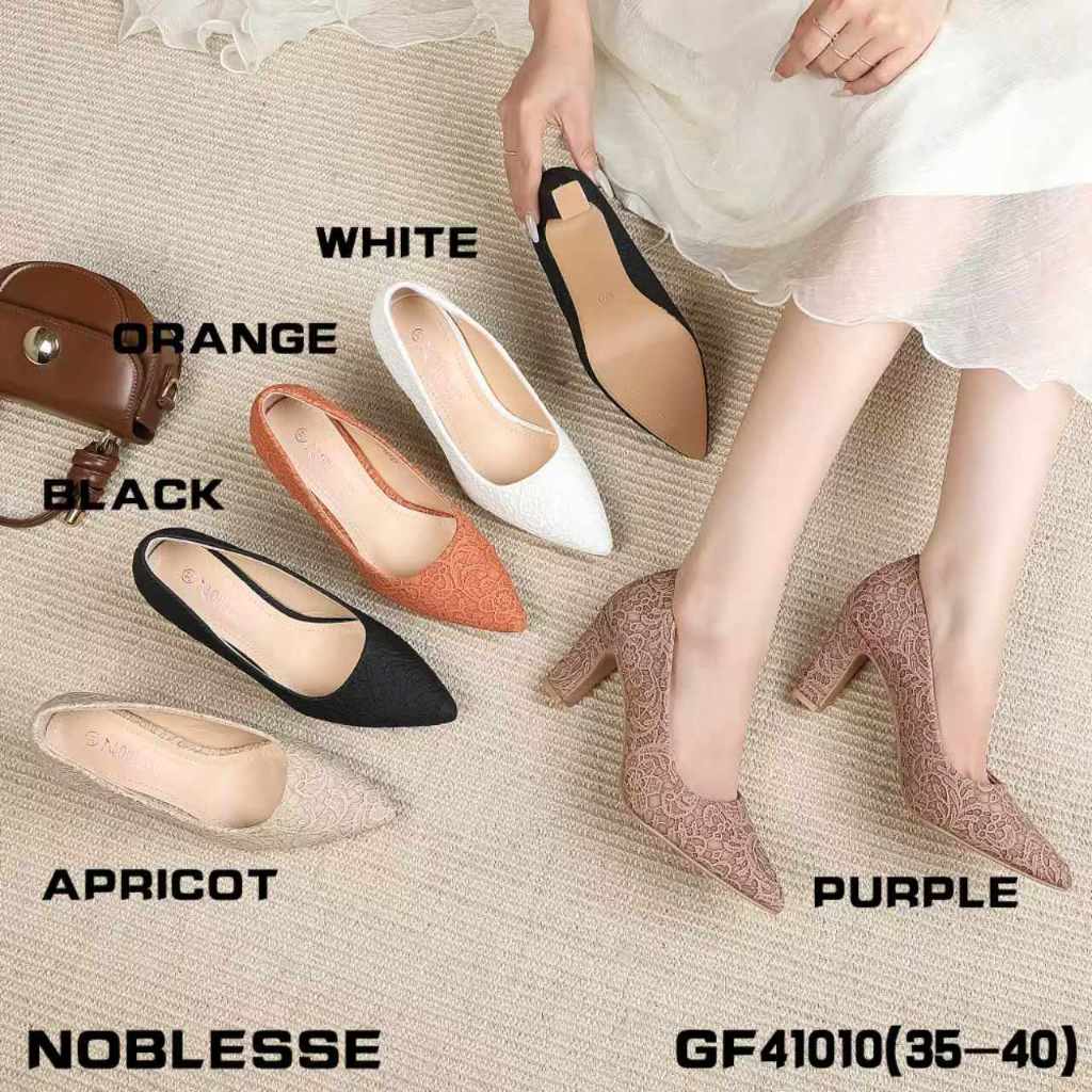 NOBLESSE Korean Pointed Toe Block Heel Shoes Black Office Work High ...