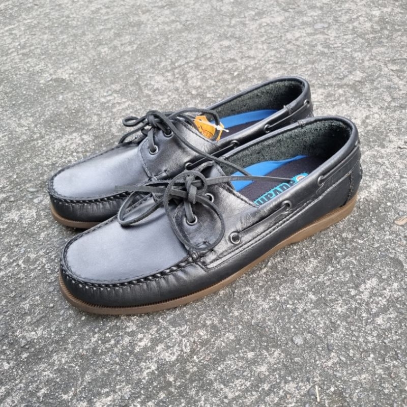 Base Advan Boat Shoes Genuine Leather Black Topsiders Satin Matte ...