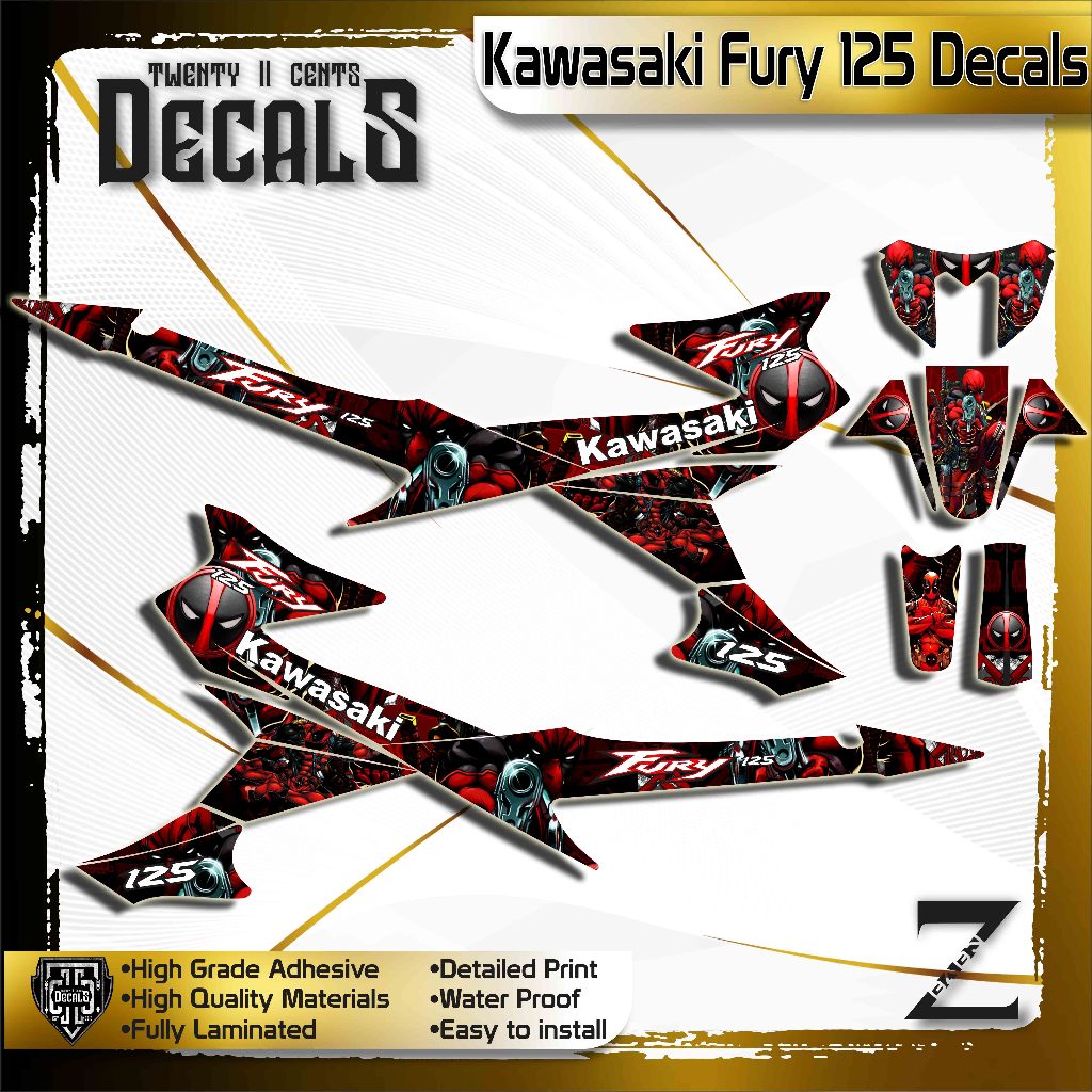 Kawasaki fury 125 Decals High-Quality Stickers Deadpool | Shopee ...