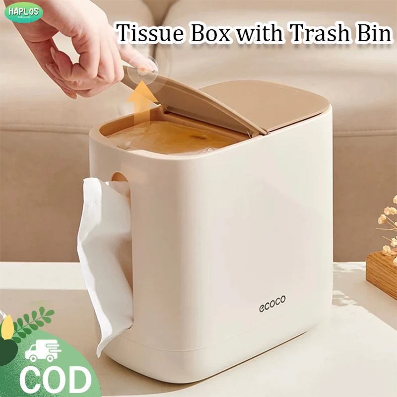 Tissue Box Holder Desktop Dustbin with Lid Tissue Dispenser 1.5L Trash ...