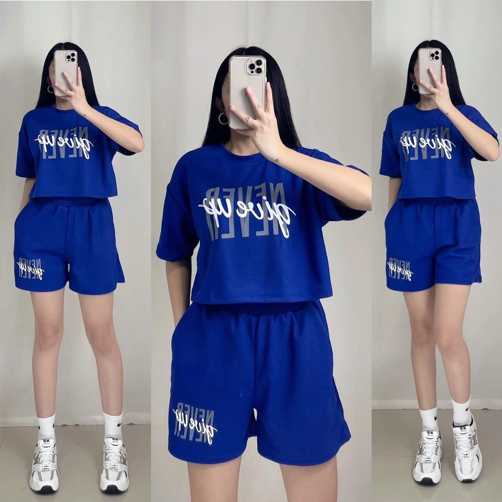 D&C-Waffle Womenswear Comfort Terno Crop Top Never Give Up | Shopee ...