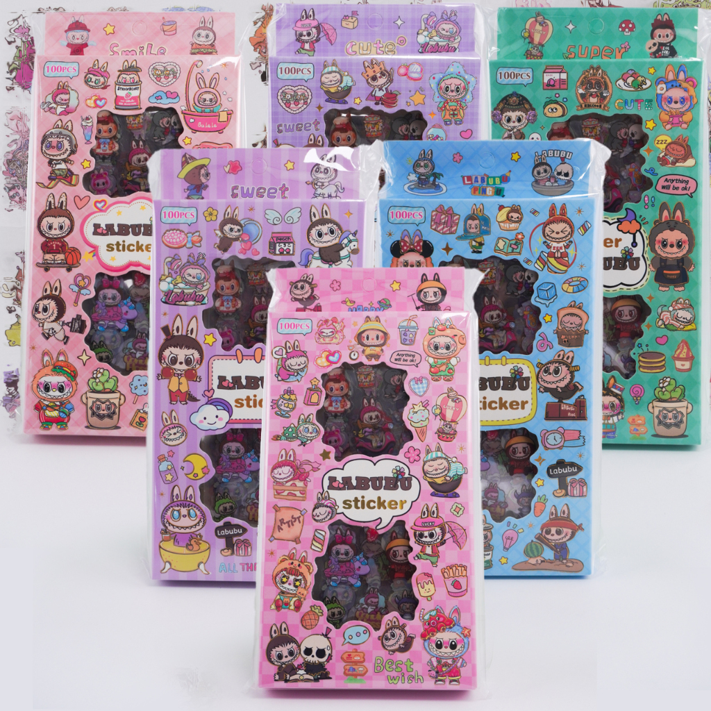 Labubu design stickers in rectangle box-100pcs | Shopee Philippines