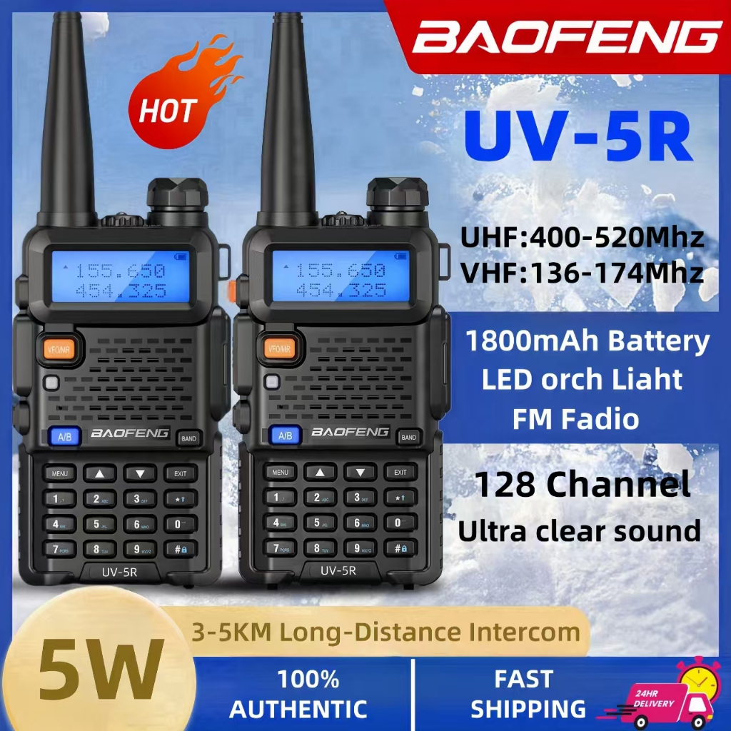 Baofeng UV-5R Two-Way Radio 2 Set 5W 128CH Portable Walkie Talkie Dual Band UHF/VHF Radio Long ...