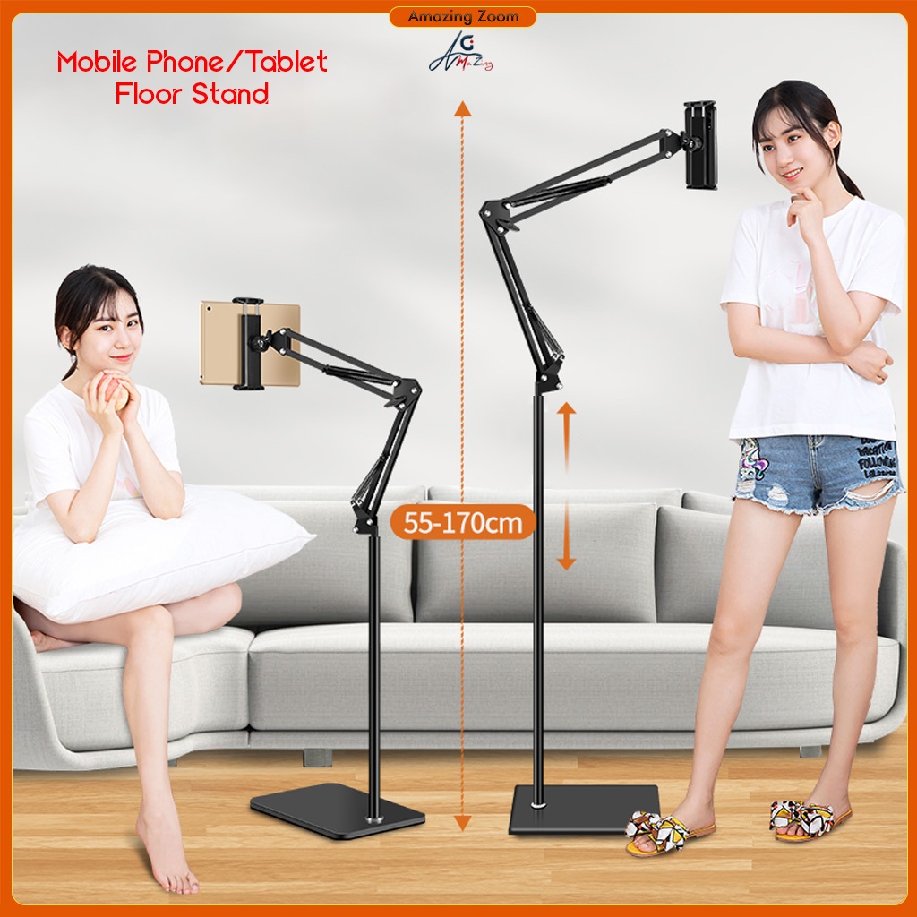 Phone Tablet Monitor Floor Stand, Adjustable Universal 360 Rotatable ...