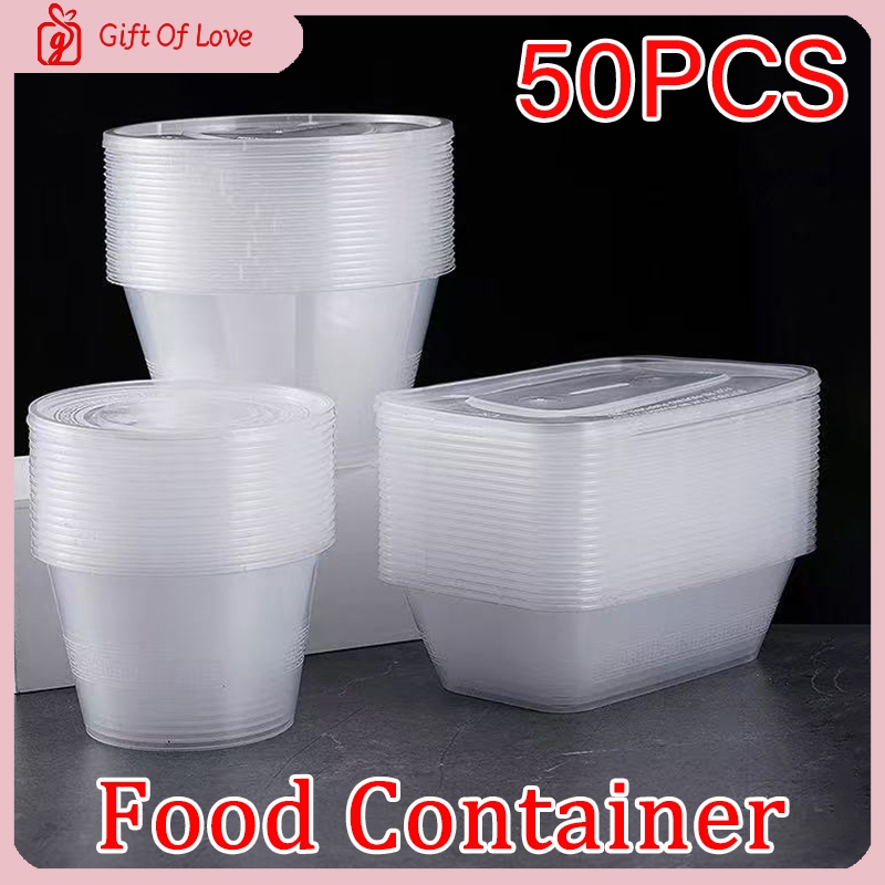 50PCS Rectangle/Round Disposable Microwavable Food Container Disposable ...